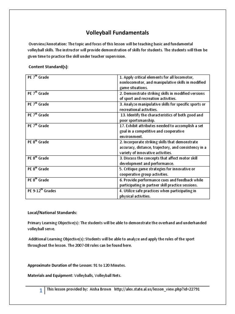 Volleyball Lesson Plan PDF | PDF | Volleyball | Lesson Plan