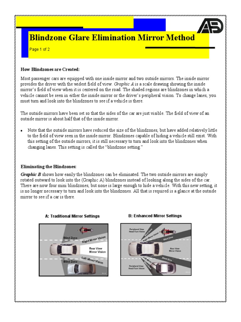 Blind Zone Glare Mirror Method | PDF | Mirror | Field Of View