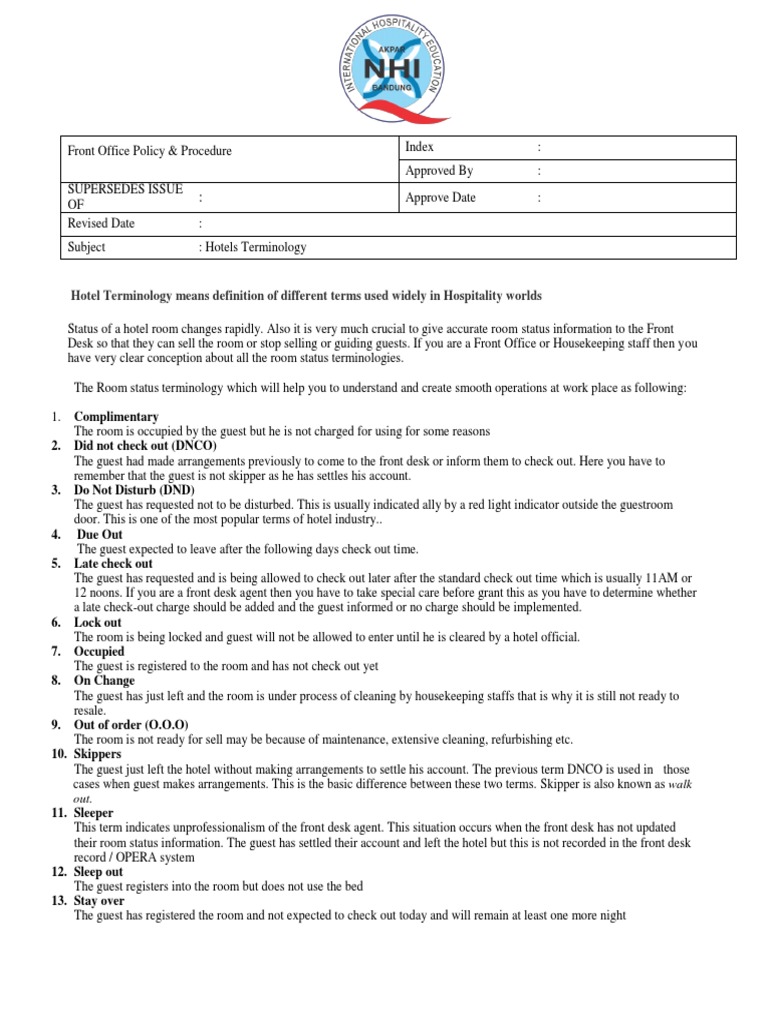 Hotel Terminology Explained | PDF | Travel Agency | Hotel