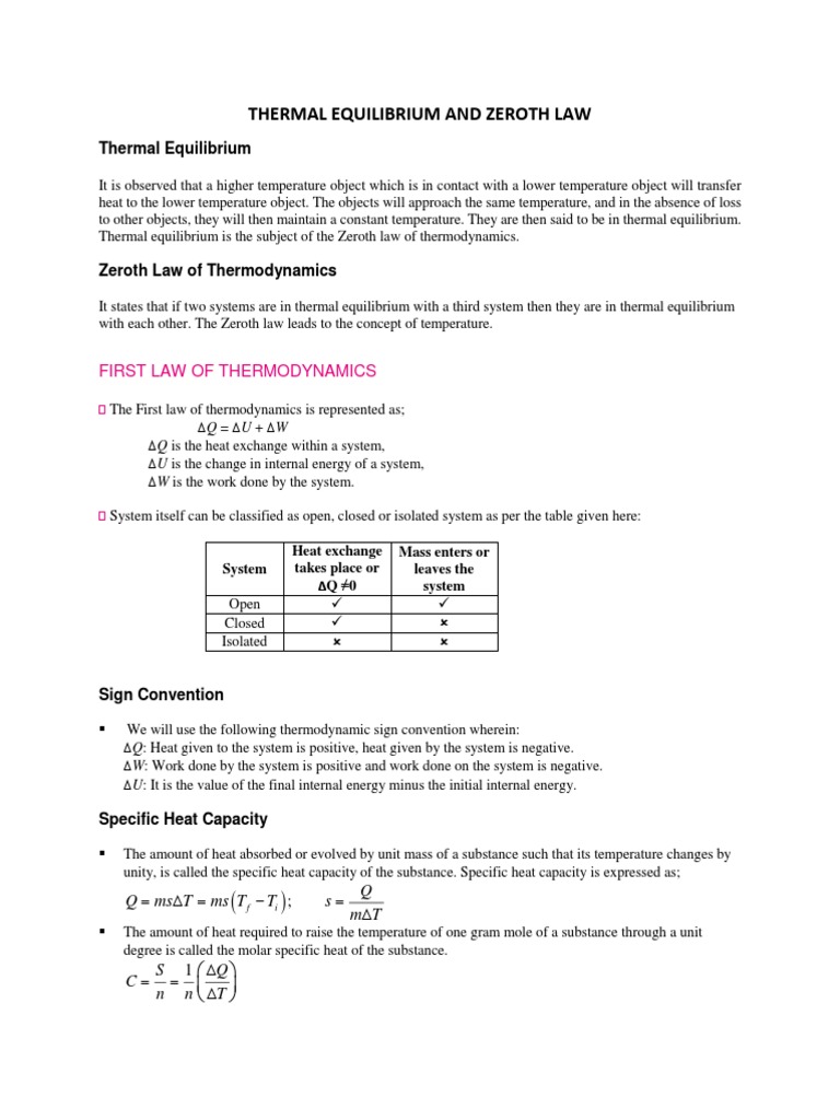 Thermal Equilibrium & Zeroth Law Explained | PDF | Thermodynamic ...
