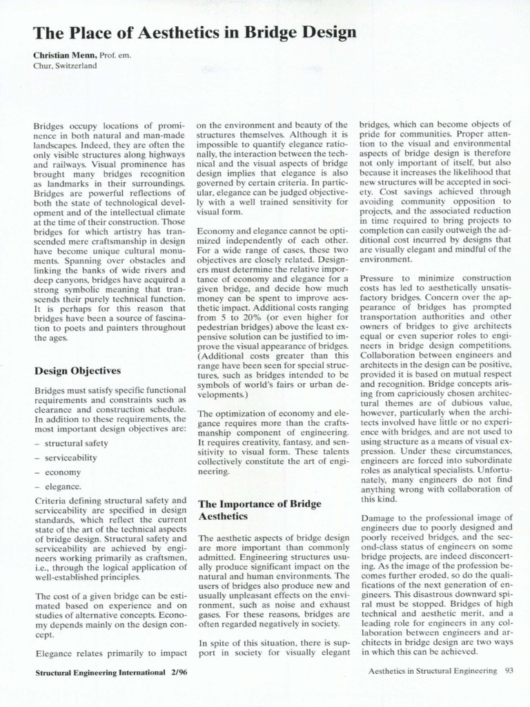 The Place of Aesthetics in Bridge Design - Christian Menn | PDF ...