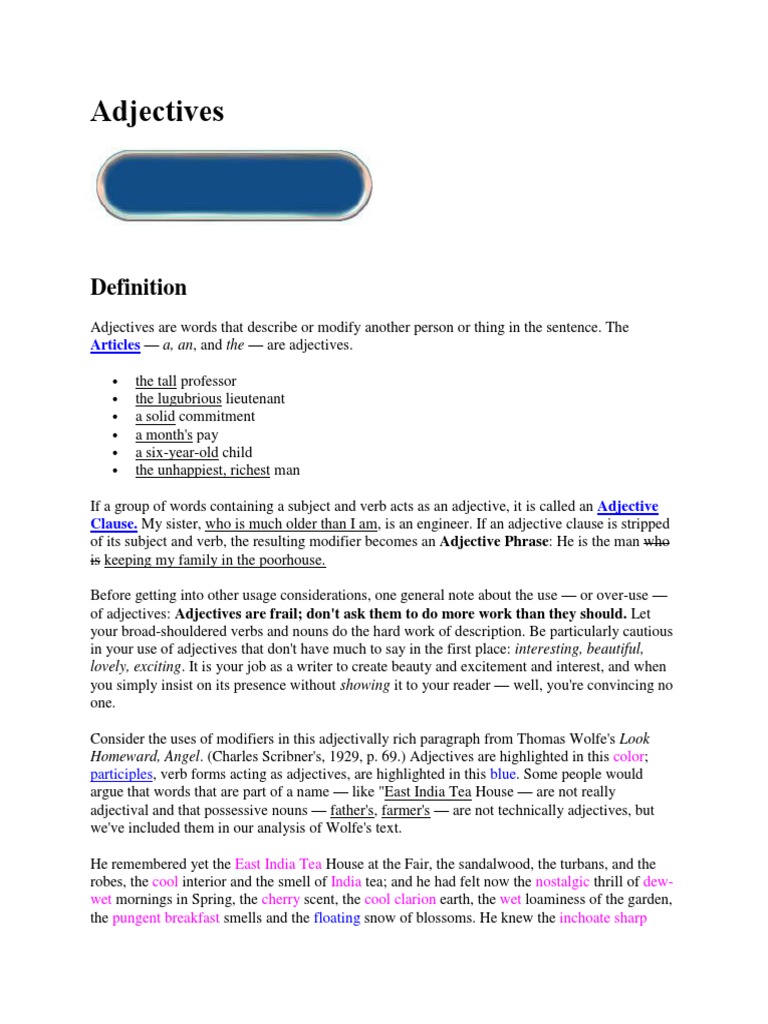 Adjectives | PDF | Adjective | Verb