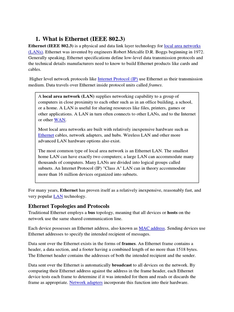 Ethernet (IEEE 802.3) Is A Physical and Data Link Layer Technology For ...
