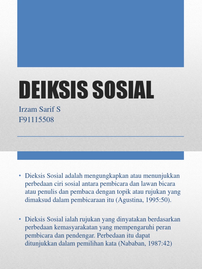 DEIKSIS SOSIAL - Irzam Sarif S | PDF