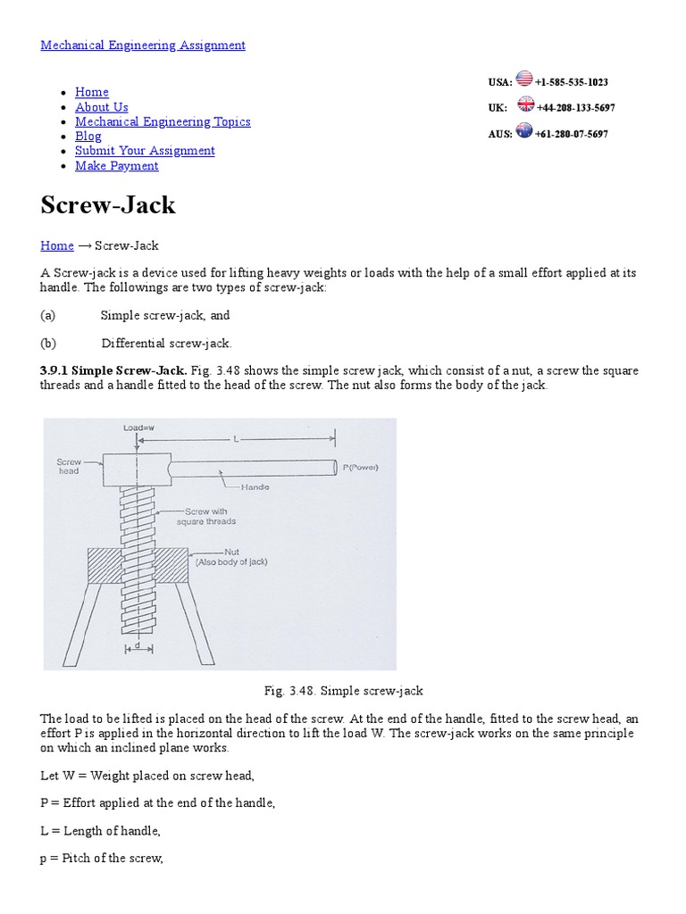 Screw-Jack - Mechanical Engineering Assignment | PDF | Screw | Machines