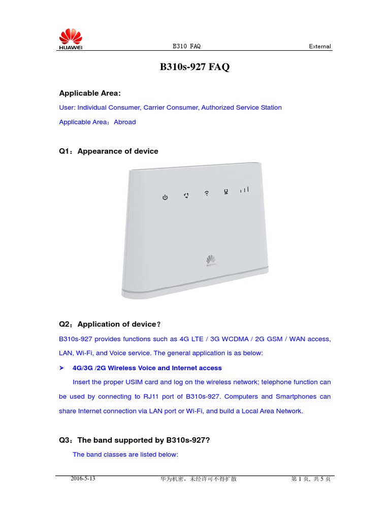 Huawei B310s-927 FAQ | PDF | Wi Fi | Wireless Lan