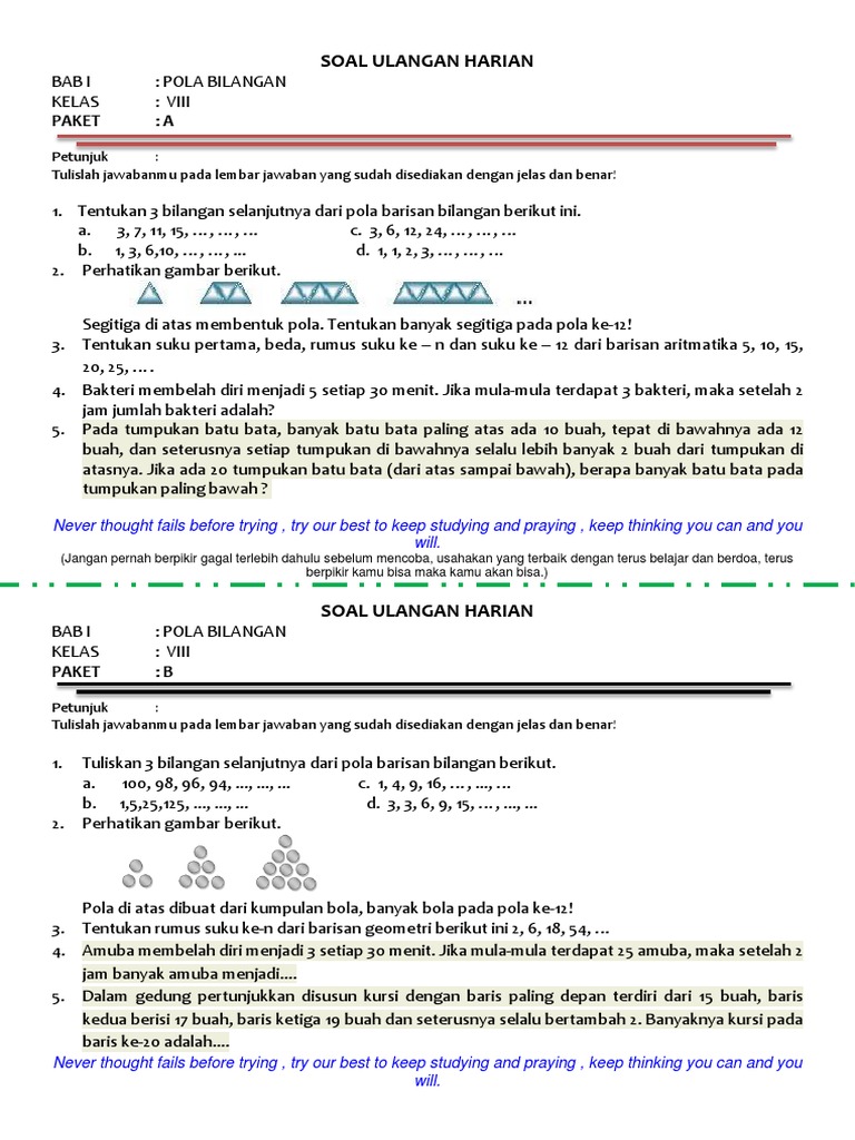 Soal Pola Bilangan Kelas 8 | PDF | Metode & Bahan Ajar