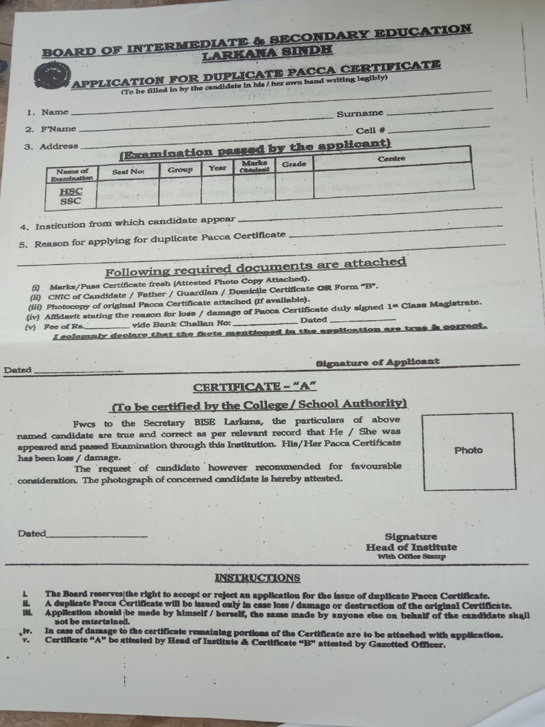 Proforma For Duplicate Pacca Certificate | PDF