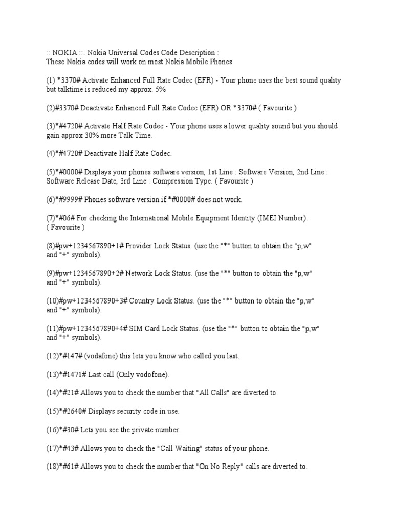 NOKIA Codes | PDF