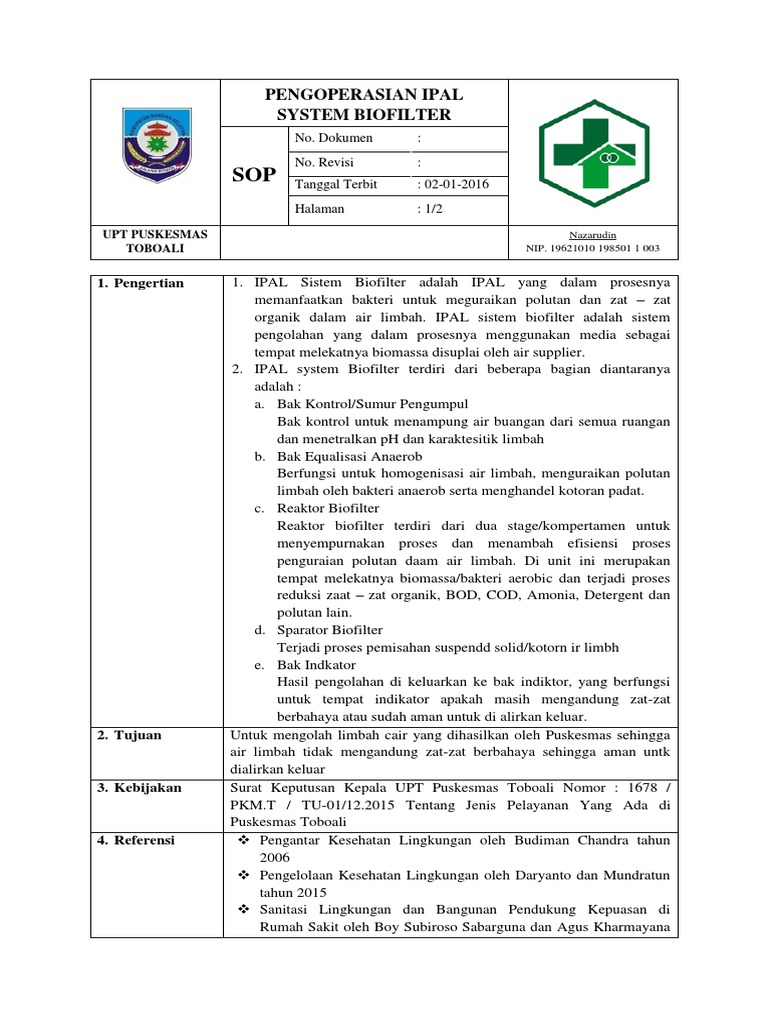 Pengoperasian Ipal System Biofilter | PDF
