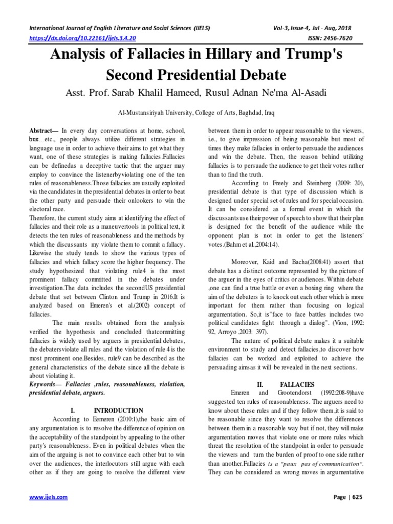 Analysis of Fallacies in Hillary and Trump's Second Presidential Debate | PDF | Fallacy | Validity