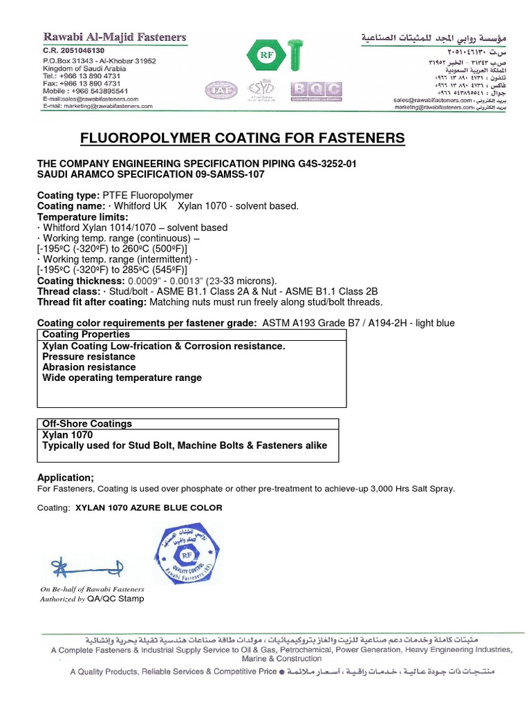 PTFE Coating Techincal Data 1 | PDF