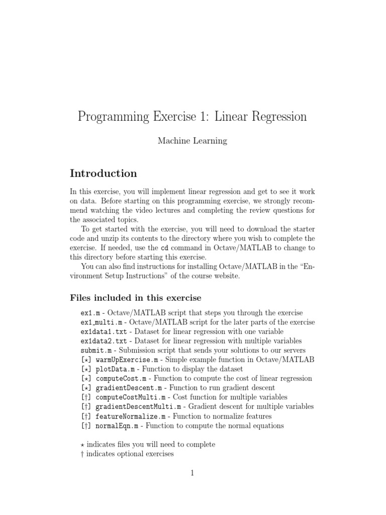 Machine Learning Coursera All Exercies PDF | PDF | Matlab | Regression ...