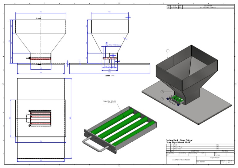 Technical Drawing and Specifications for a Magnet Hopper Assembly | PDF ...