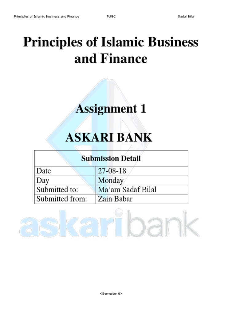 Principles of Islamic Business and Finance: Assignment 1 Askari Bank | PDF | Islamic Banking And ...