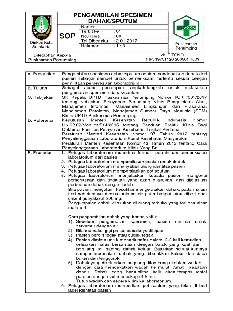 03 8.1.2.1. Sop Pengambilan Spesimen Sputum | PDF