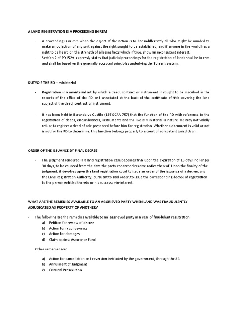 A Land Registration Is A Proceeding in Rem | PDF | Deed | In Rem ...