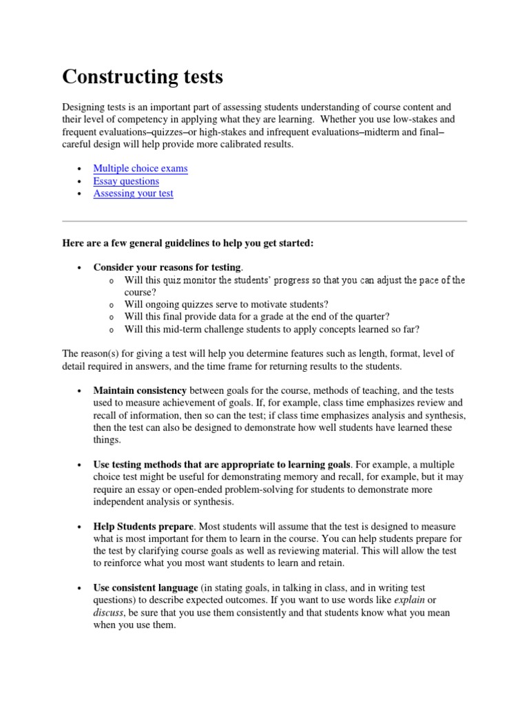 Constructing Tests | PDF | Question | Test (Assessment)