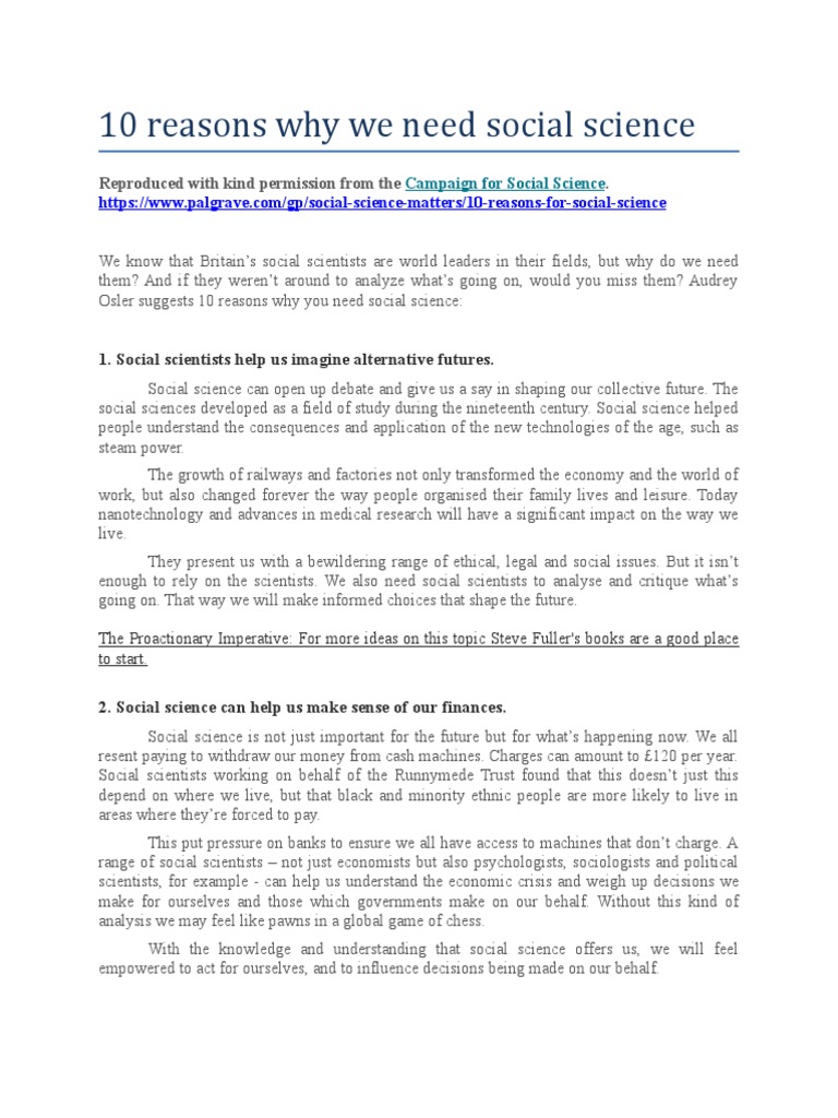 10 Reasons Why We Need To Study Social Sciences | PDF | Social Science ...