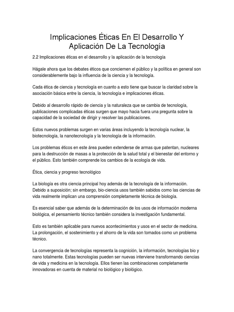 Implicaciones Éticas en El Desarrollo Y Aplicación de La Tecnología ...