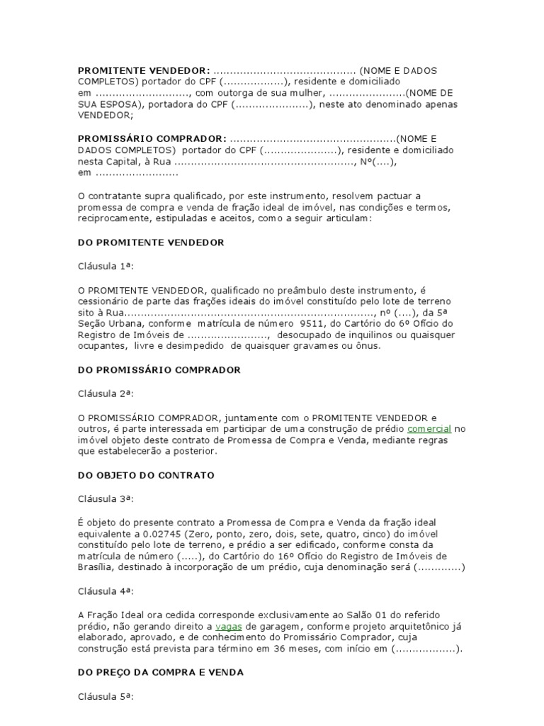 Promessa de compra e venda de fração ideal de imóvel comercial | PDF ...