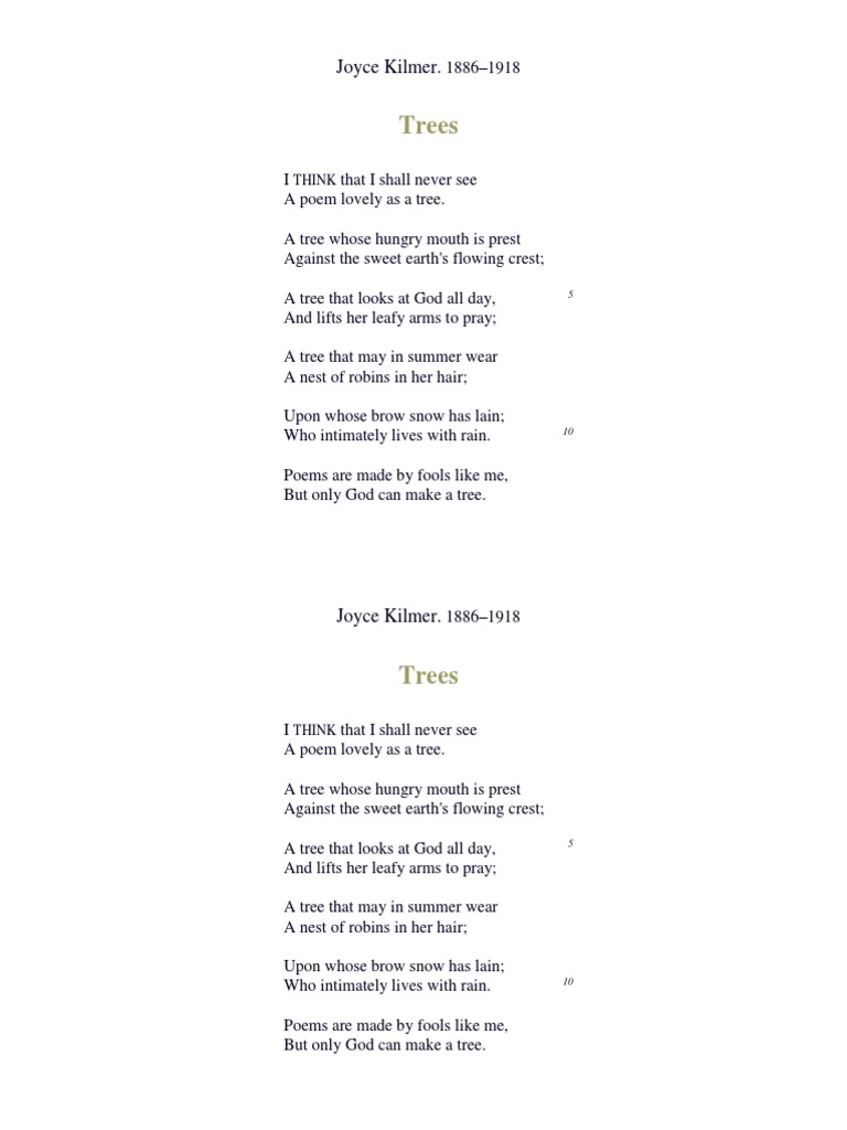 Analysis of Joyce Kilmer's "Trees" | PDF