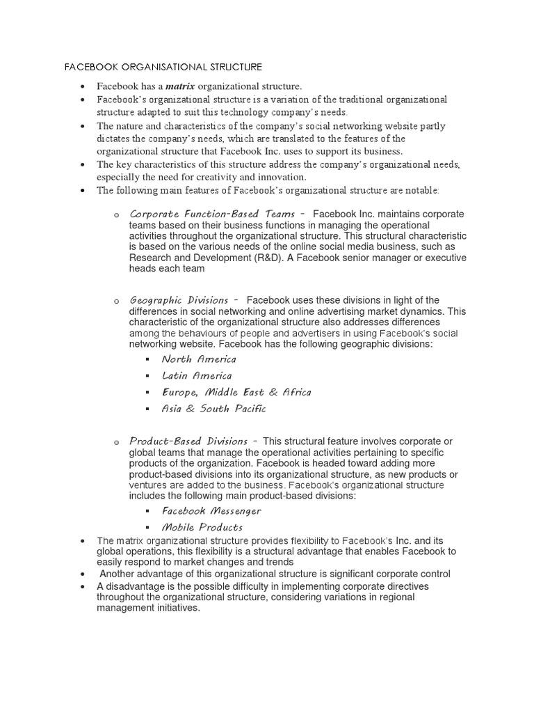 Facebook's Matrix Organizational Structure | PDF | Organizational ...