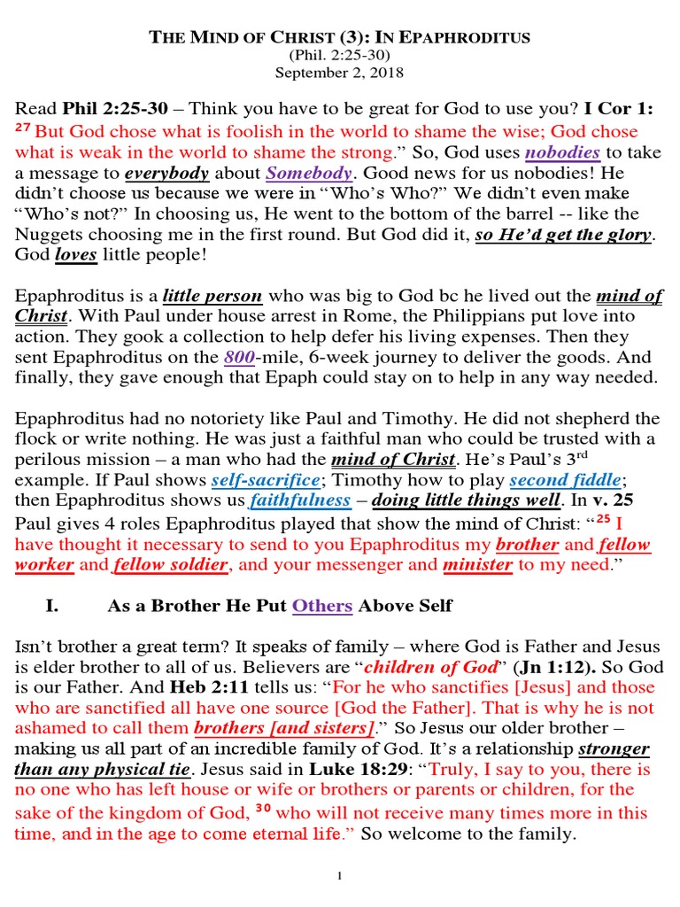 Phil 02-25-30 The Mind of Christ (3) - in Epaphroditus | PDF | Faith ...