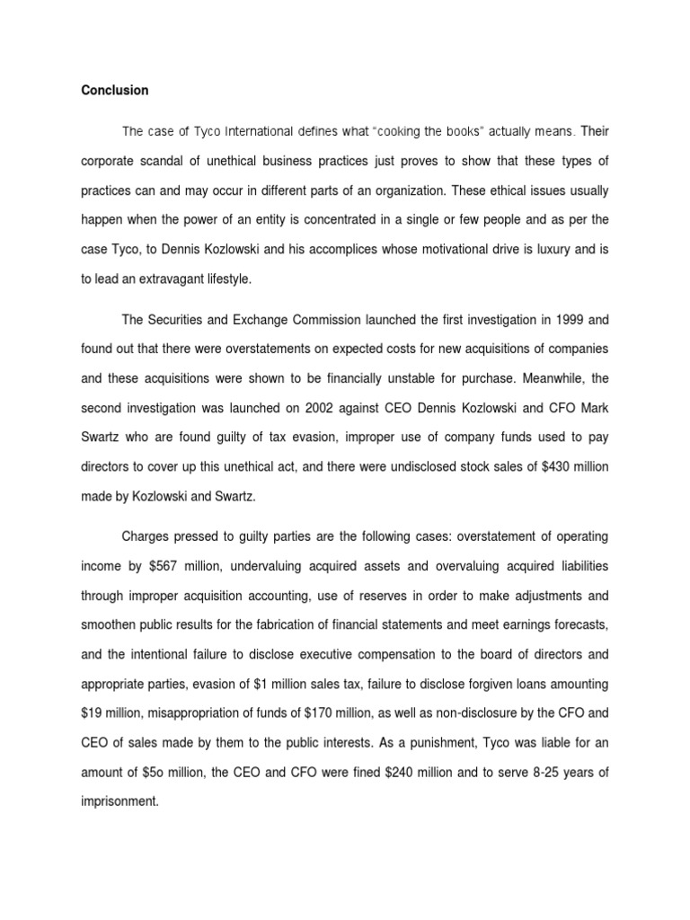 Conclusion Tyco Case | PDF | Tax Evasion | Mergers And Acquisitions