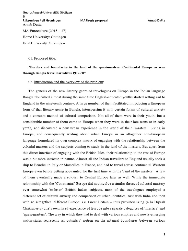 MA Thesis Proposal - Arnab Dutta GoeGro | PDF | Continent | Europe Travel