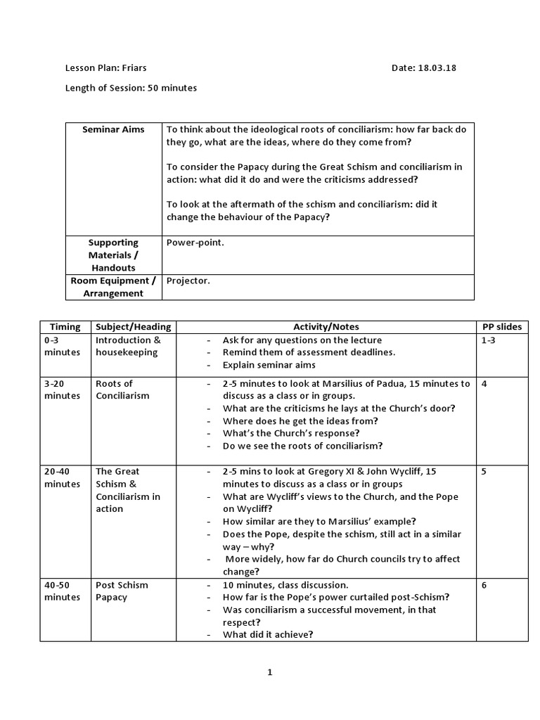 Lesson Plan Week 10 Conciliarism & Late Medieval Papacy | PDF | Pope ...