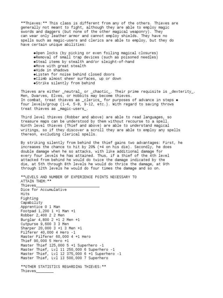 LBB Thief Addition | PDF | Role Playing | Dungeons & Dragons