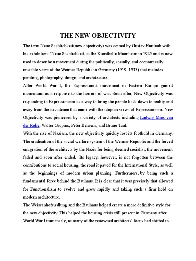The New Objectivity: Ludwig Mies Van Der Rohe | PDF
