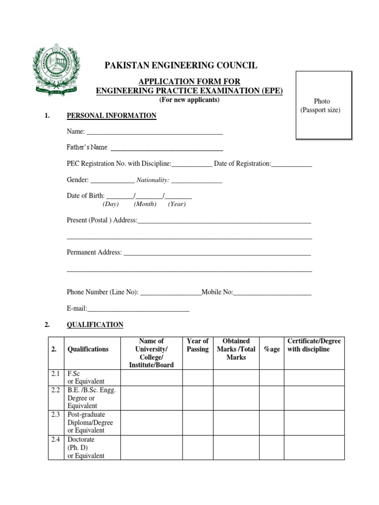 Application Form For New EPE Applicants | PDF | Academic Degree ...