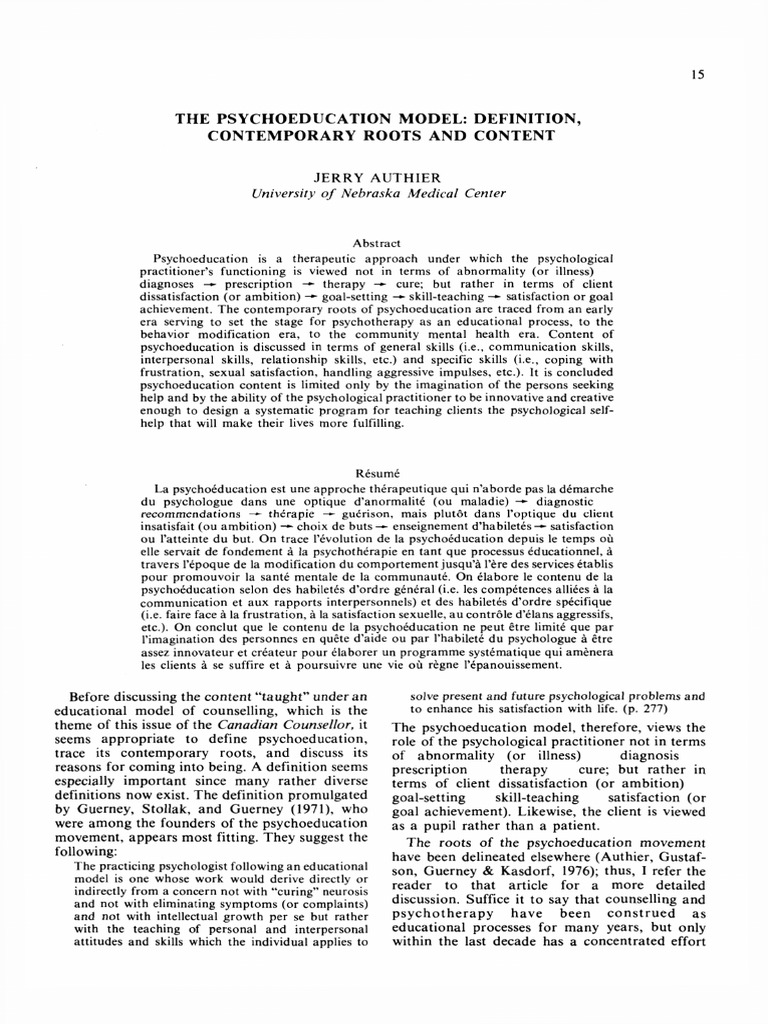 Psychoeducation Model Overview | PDF | Psychotherapy | Clinical Psychology