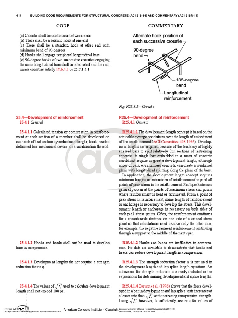 ACI 318 Development Length Guidelines | PDF | Stress (Mechanics) | Concrete