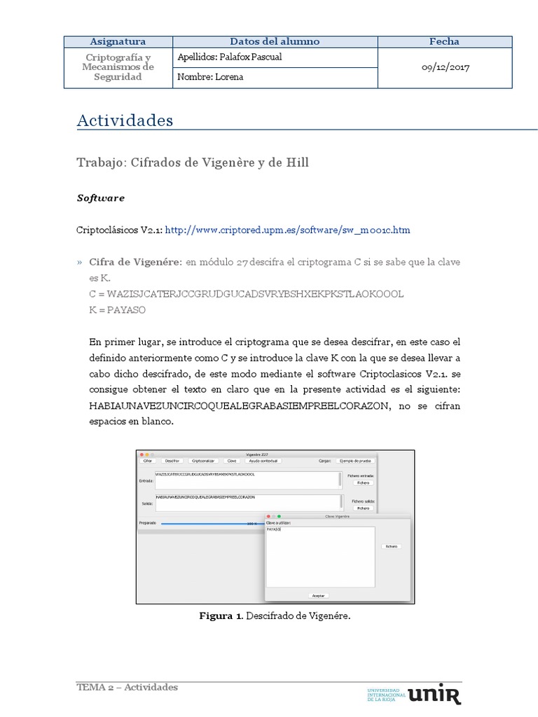 Criptografía de Vigenère, Hill y ataques criptoanalíticos | PDF | Clave (criptografía ...