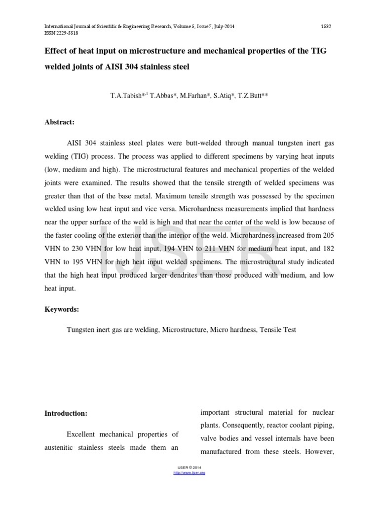 Effect of Heat Input On Microstructure and Mechanical Properties of The TIG Welded Joints of ...