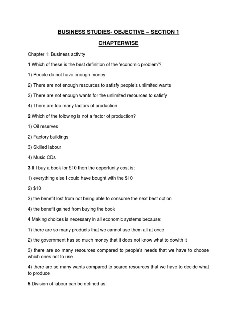 Business Studies - Objective Part - Section 1 | PDF | Franchising | Loans