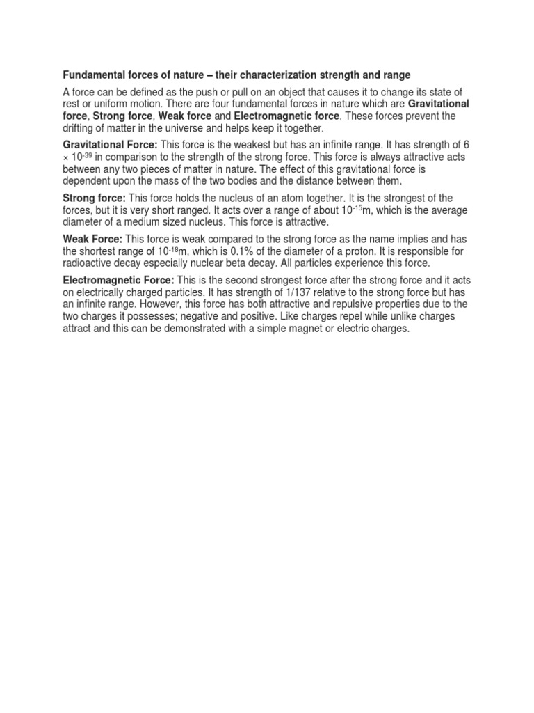 Fundamental Forces: Their Strength, Range & Role in Nature | PDF