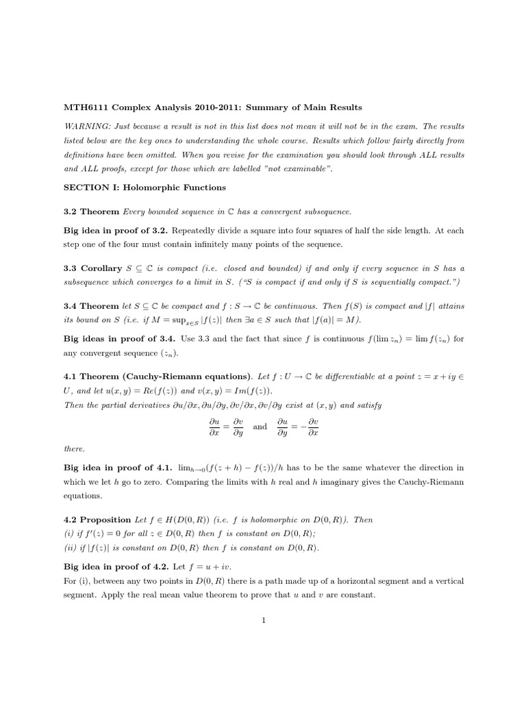 Complex Analysis Summary | PDF | Holomorphic Function | Complex Analysis