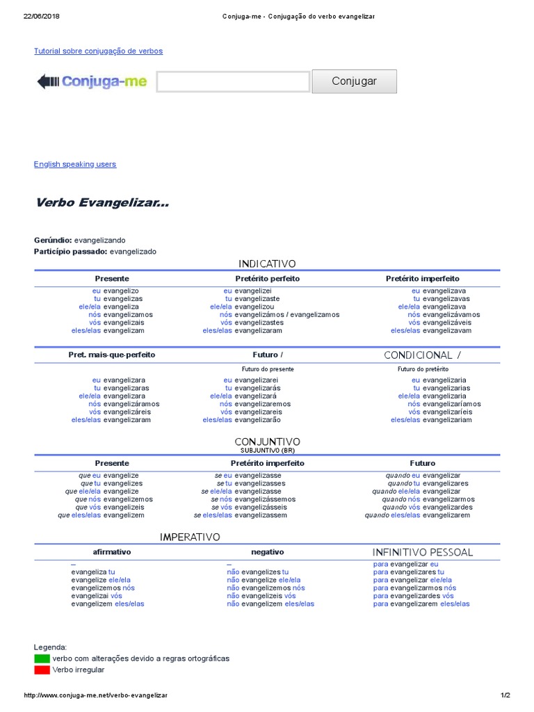 Conjuga-me - Conjugação Do Verbo Evangelizar | Tempo Gramatical ...