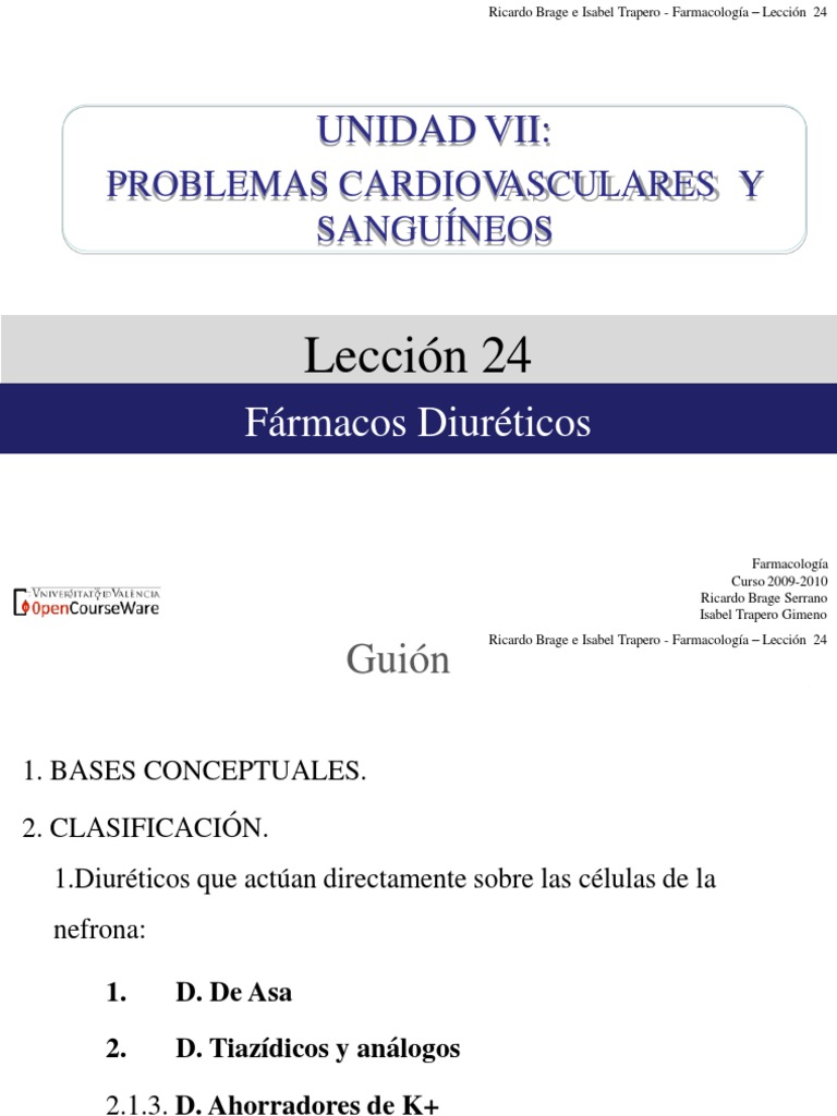 Diureticos: Mecanismo y Clasificación | PDF | Riñón | Farmacología