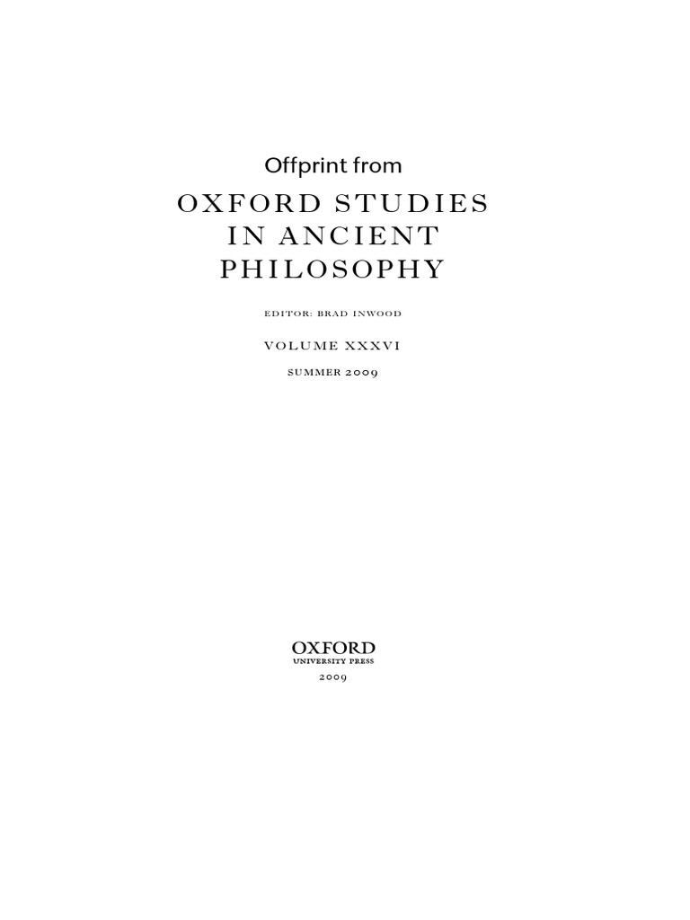 Oxford Studies in Ancient Phi Losophy: Offprint From | PDF | Reason ...