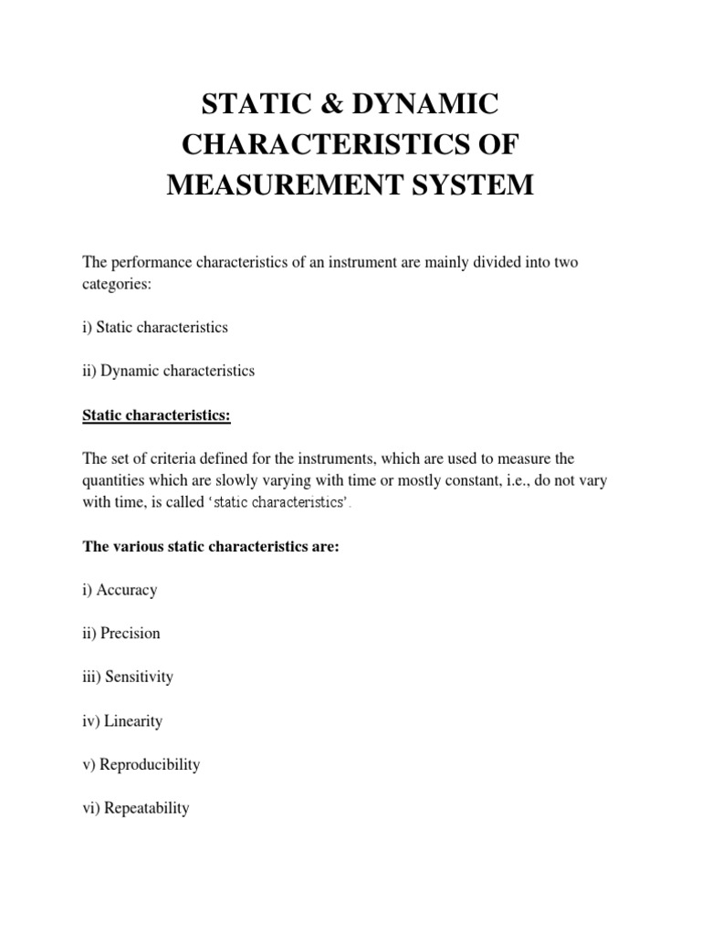 Static & Dynamic Measurement Characteristics | PDF | Accuracy And ...