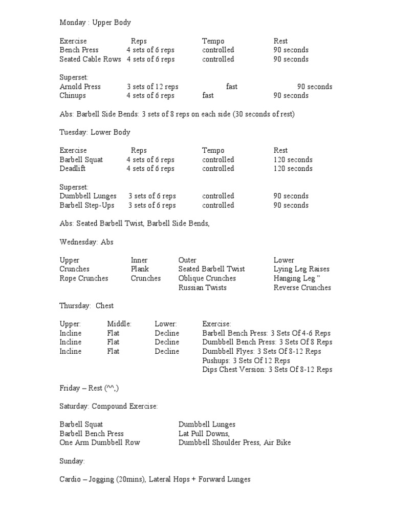 Weekly Workout Plan: Core Focus | PDF | Athletic Sports | Weight Training