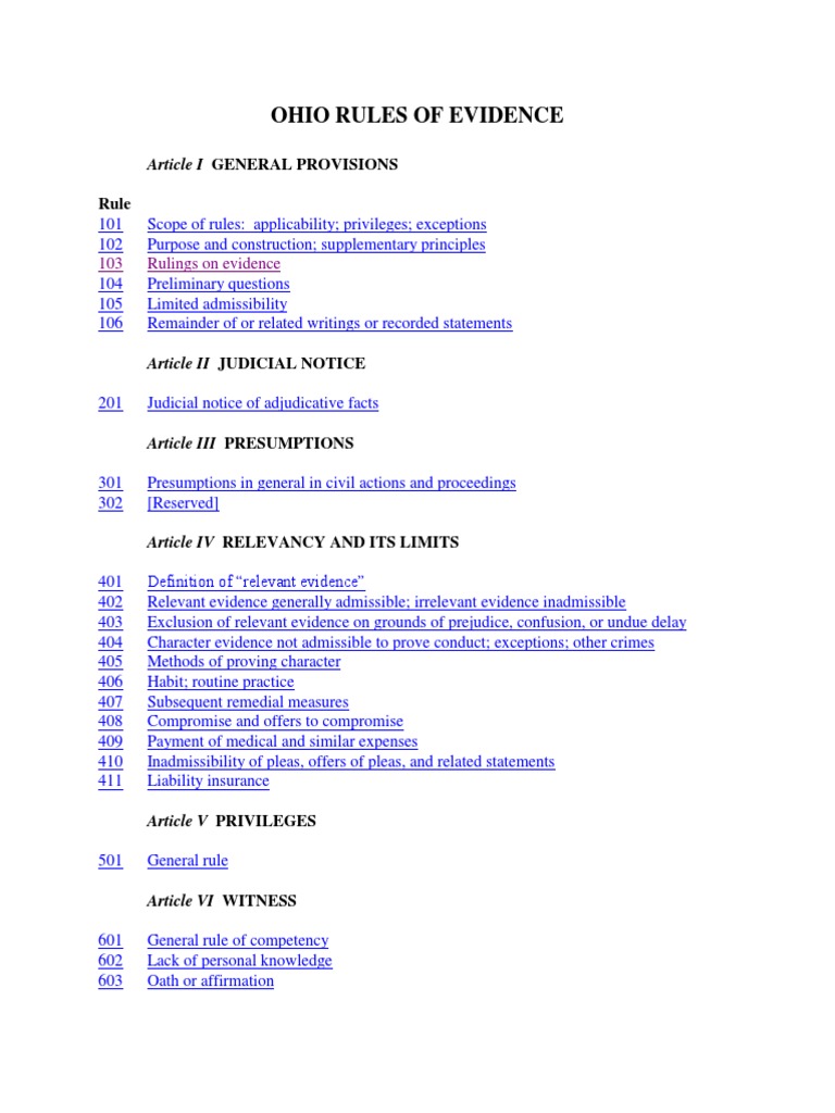 Ohio Rules of Evidence: Article I General Provisions | PDF | Witness ...