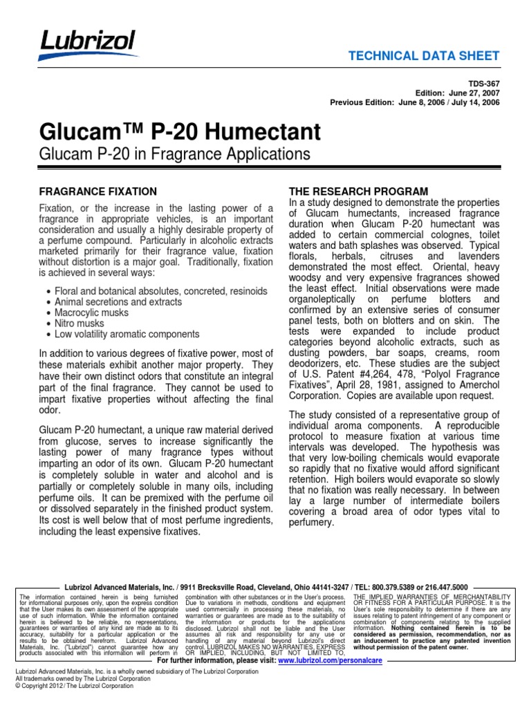TDS-367 Glucam P20 Fragrance PDF | PDF | Perfume | Chemical Substances