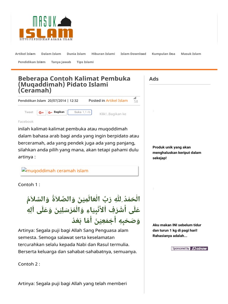 Beberapa Contoh Kalimat Pembuka (Muqaddimah) Pidato Islami (Ceramah ...