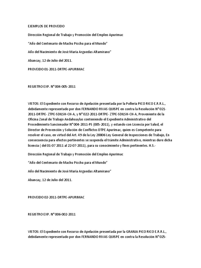 Ejemplos de Proveido | PDF